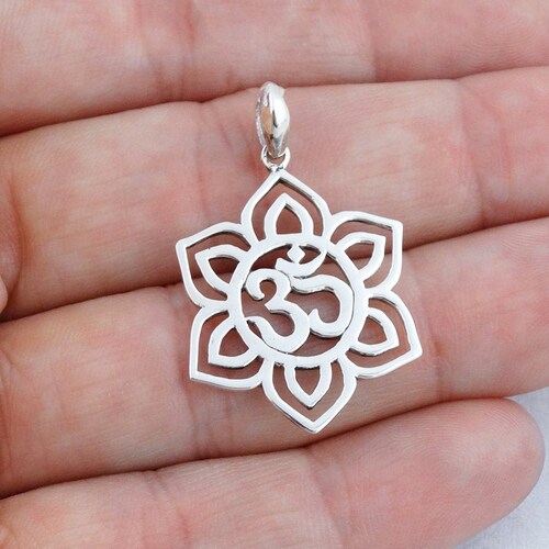 Lotus Flower Om Charm 925 Sterling Silver Ohm Symbol | Etsy
