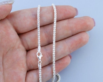 Sterling Silver Popcorn Chain W/ Rhodium Plated, 925 Silver Popcorn ...