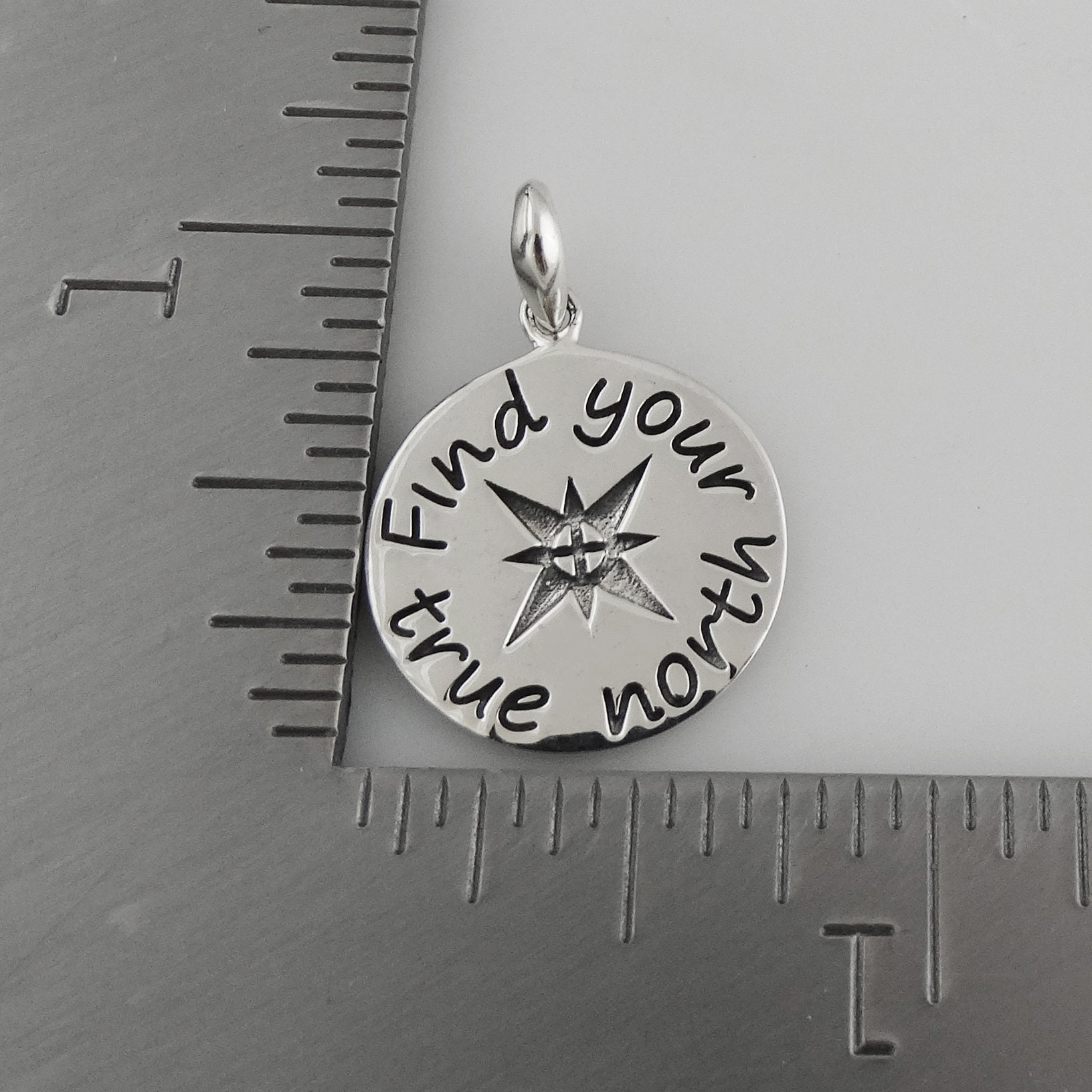 Sterling Silver "find Your True North" Compass Charm - 19mm Round ...