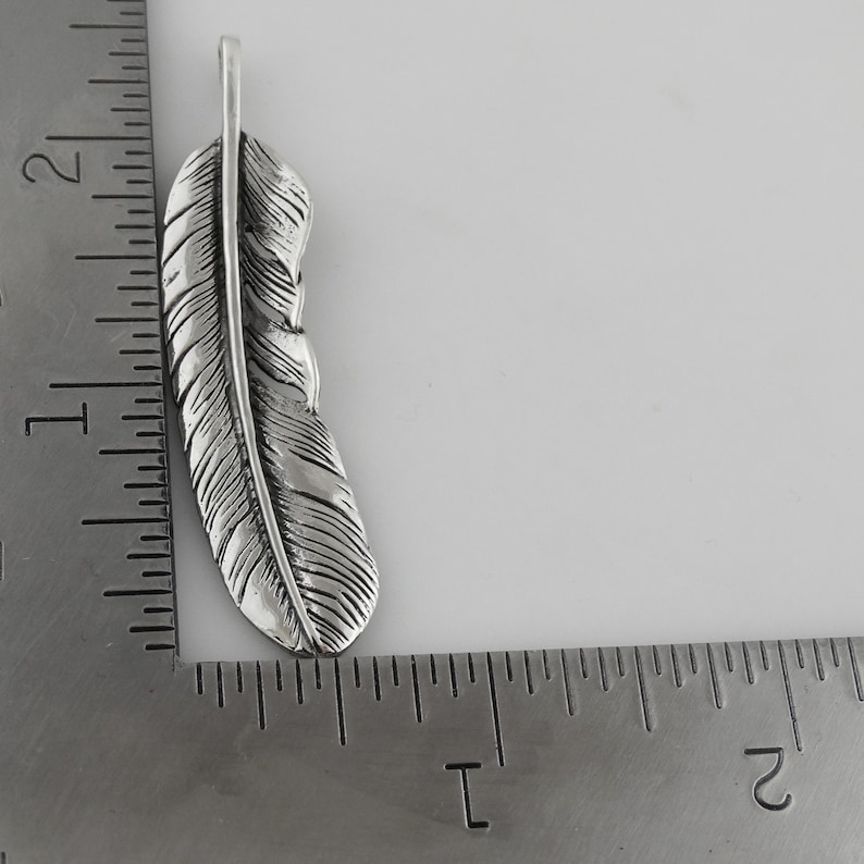 Large Detailed 3D Feather Pendant - 62mm X 14mm Sterling Silver ...