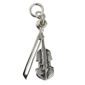 Sterling Silver Violin and Bow Charm - 28mm X 8mm Pendant for Musicians ...