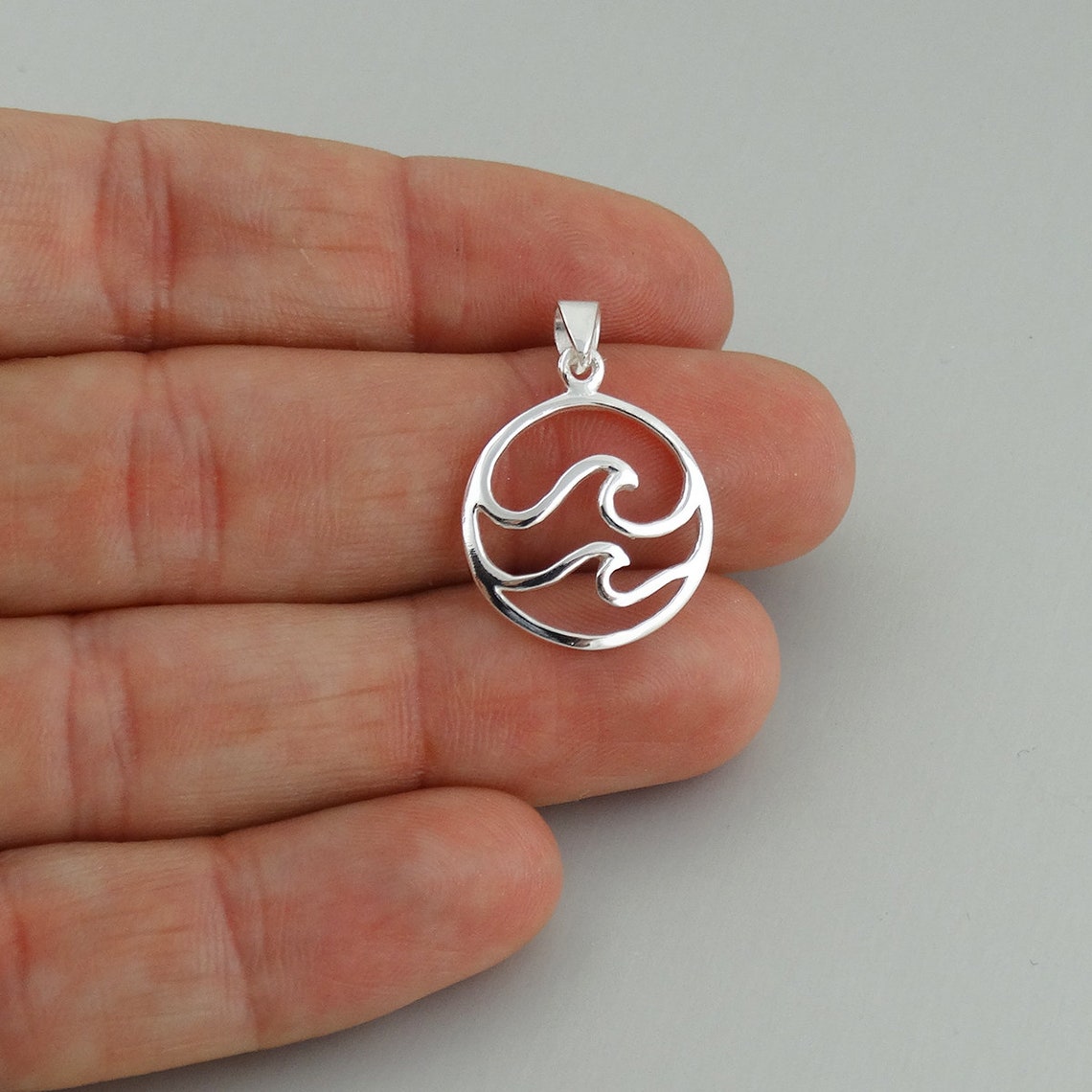 Detailed Double Ocean Wave Circle Charm 925 Sterling Silver | Etsy