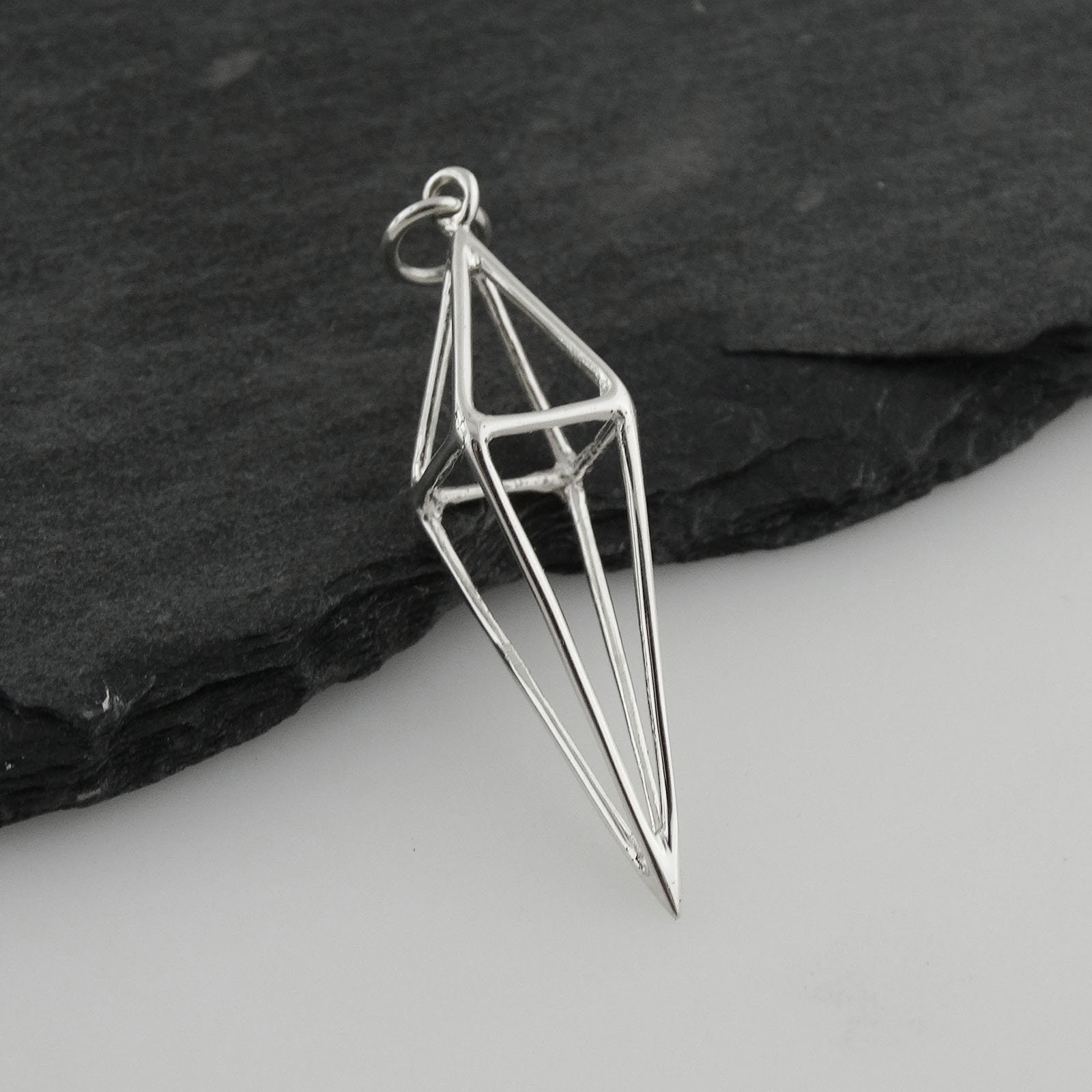 Sterling Silver Long Diamond Geometric Cage Charm 925 - Etsy