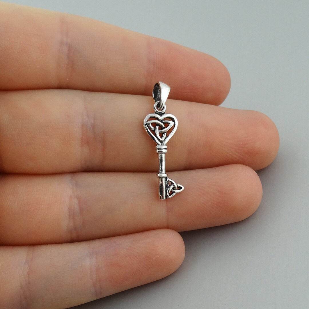 Sterling Silver Triquetra Celtic Knot Key Pendant - 925 Silver ...