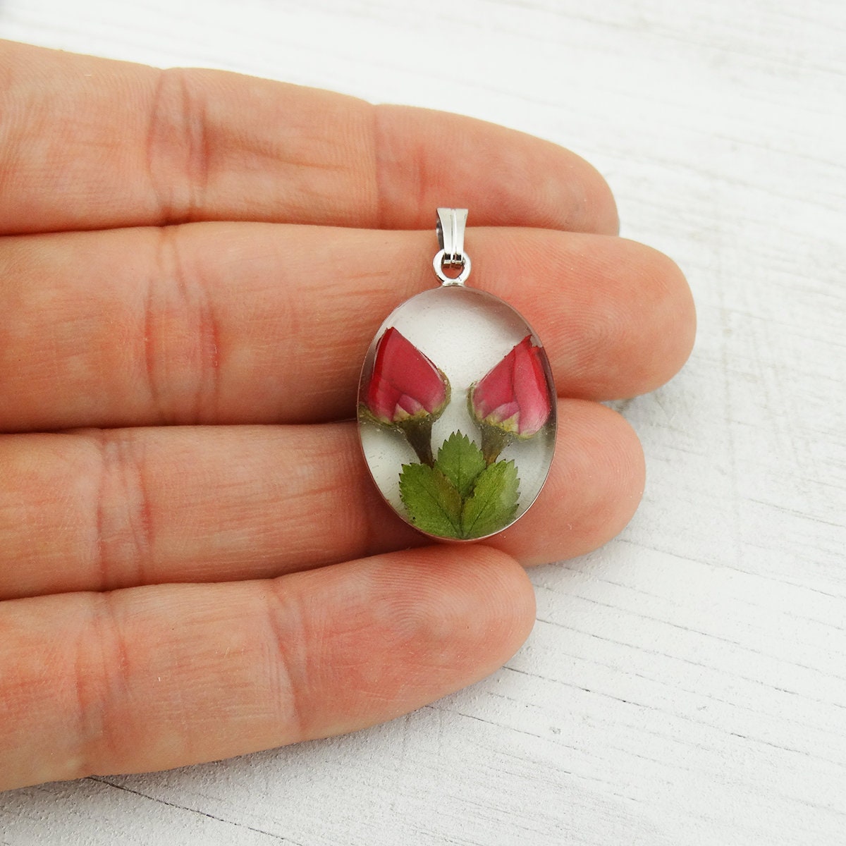 Two Real Mini Roses Preserved in Resin Charm Pendant - Etsy