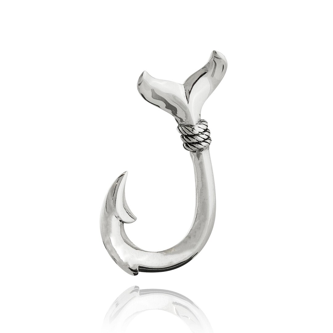 Sterling Silver Hawaiian Fish Hook Pendant With Whale Tail - 34mm X ...