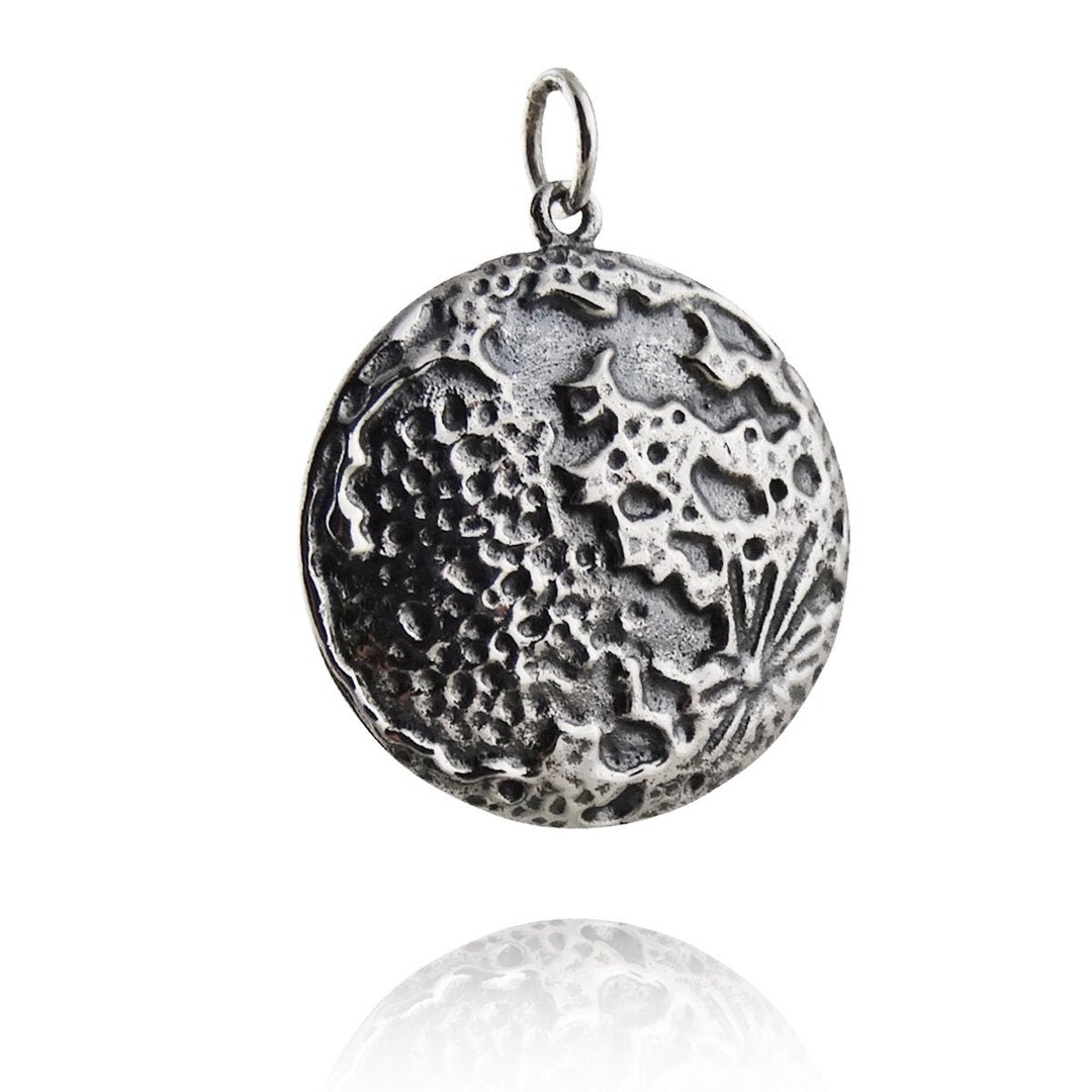 Sterling Silver Textured Full Moon Charm - 25mm Celestial Pendant - Etsy