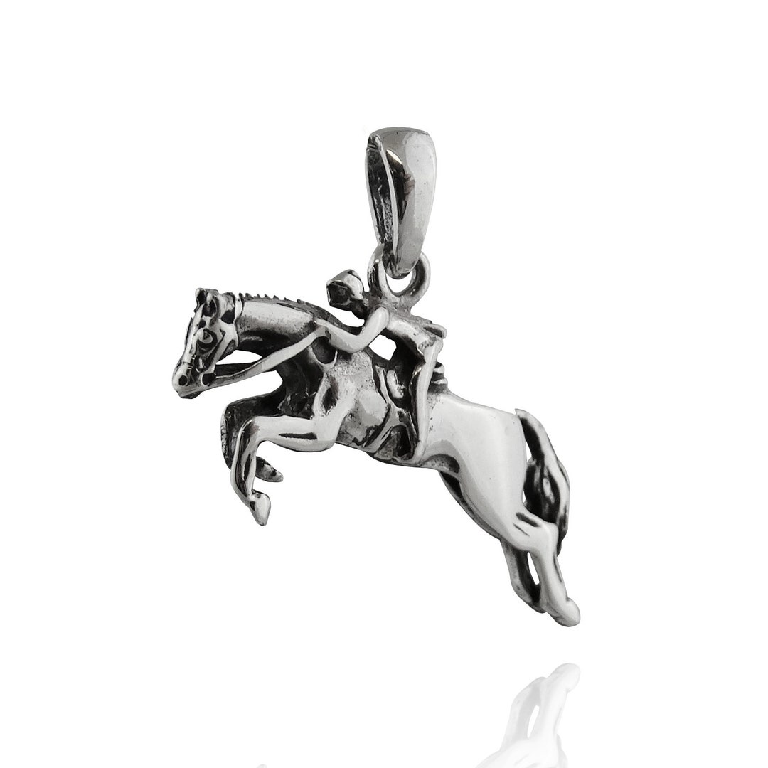 Jockey on Horse Pendant Charm 925 Sterling Silver Racing Track ...