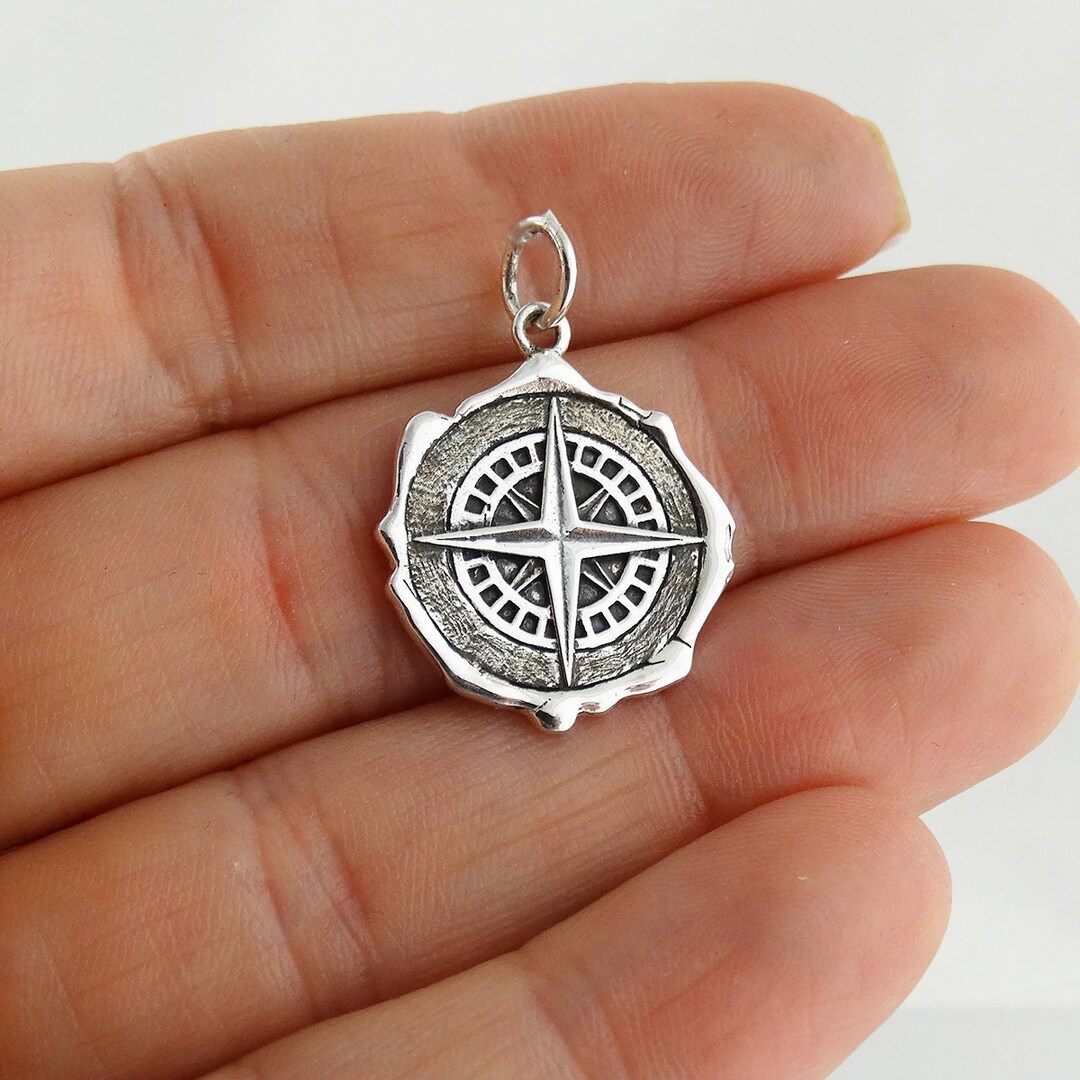 Sterling Silver Wax Compass Seal Charm - Round Pendant With Wax Seal ...
