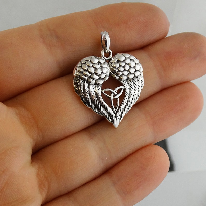 Sterling Silver Angel Wings Heart With Celtic Trinity Knot Pendant ...