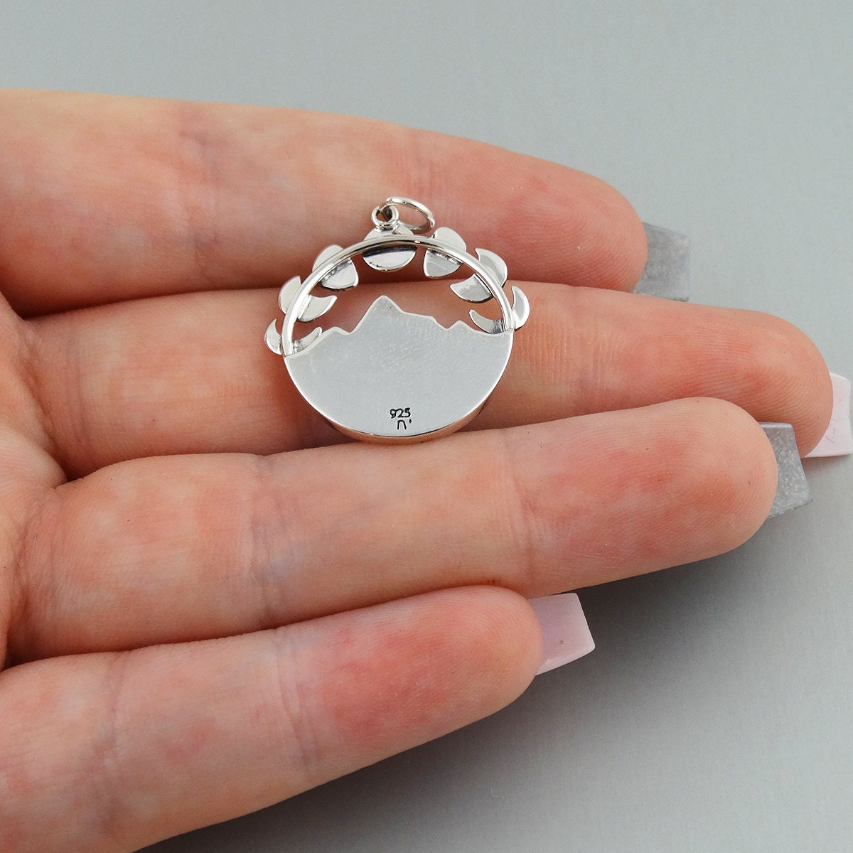 Sterling Silver Mountain Range With Moon Phases Charm 925 - Etsy