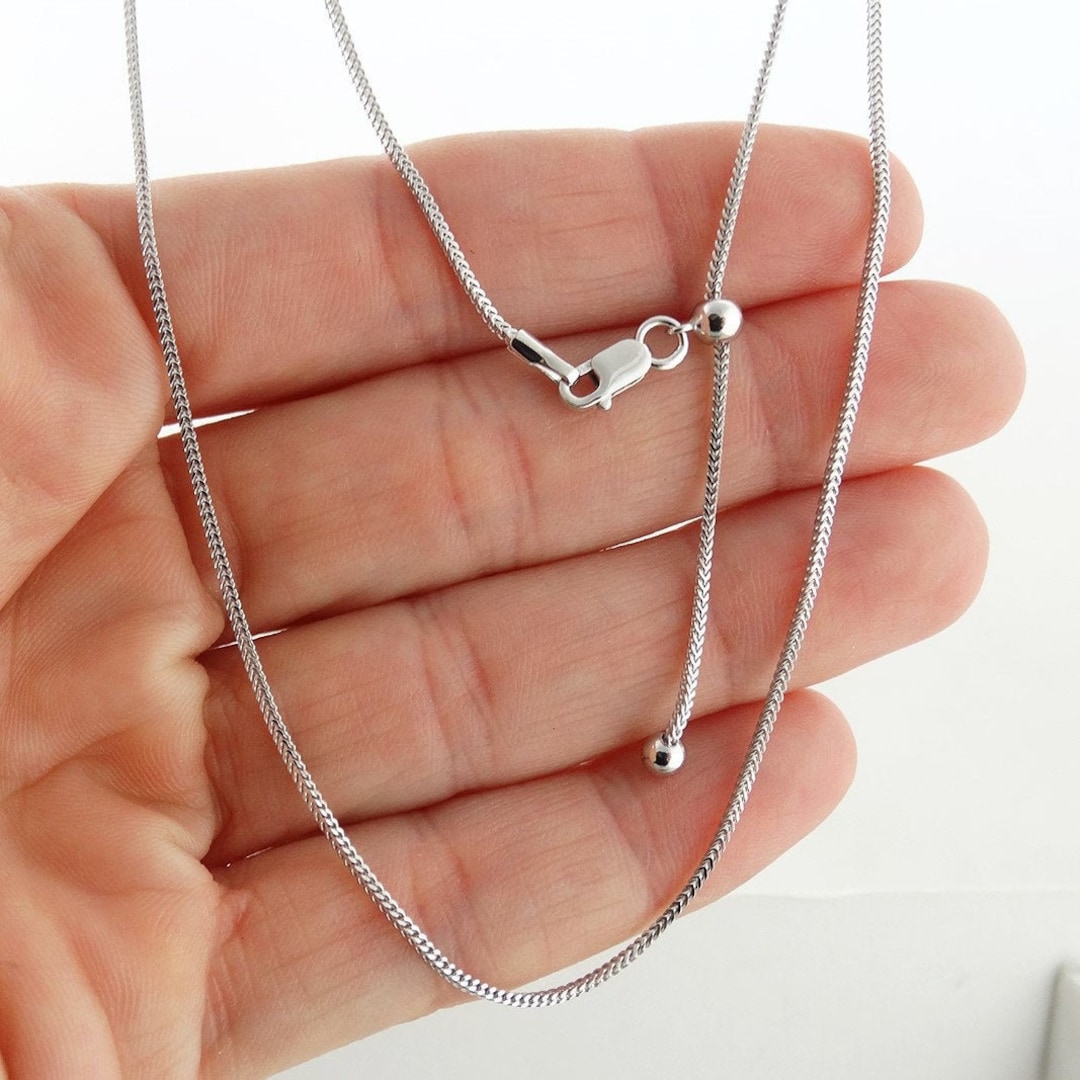 1.2mm Adjustable Franco Chain Necklace, Adjusts up to 24" - Rhodium ...