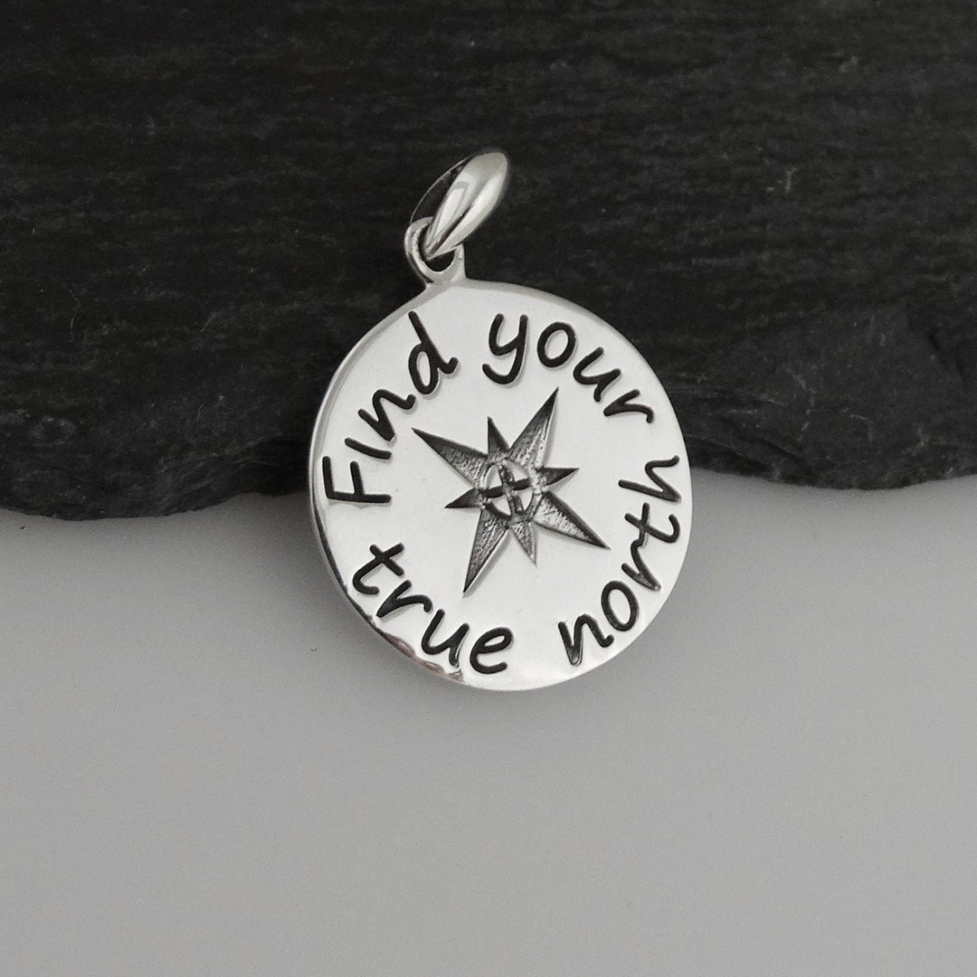 Sterling Silver "find Your True North" Compass Charm - 19mm Round ...