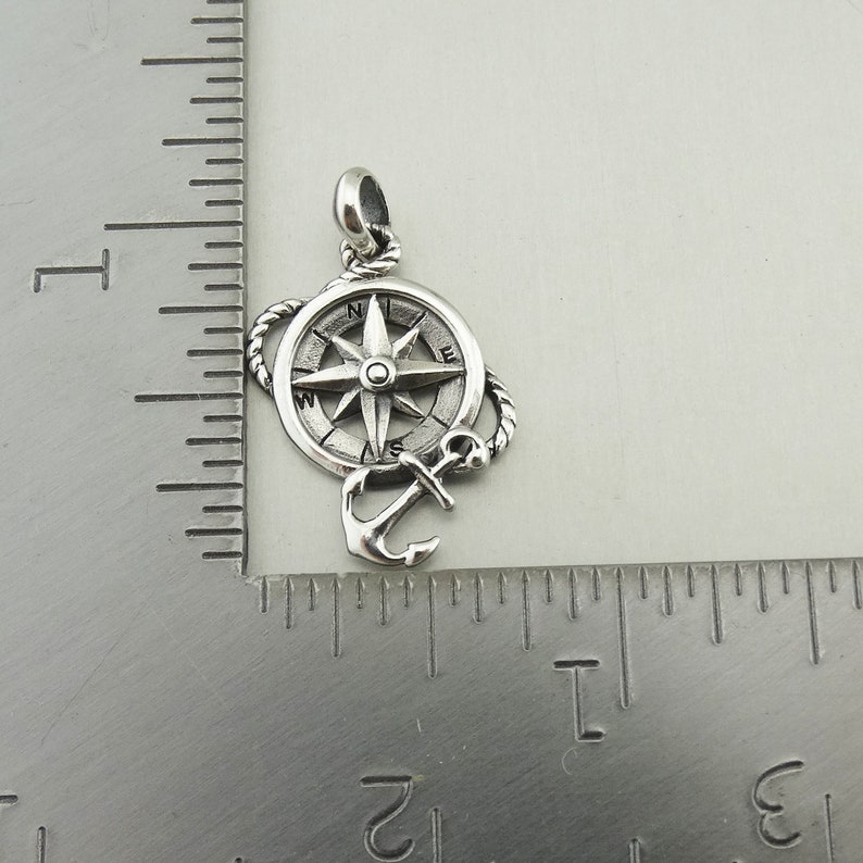 Sterling Silver Anchor Wrapped Compass Pendant Charm 925 | Etsy
