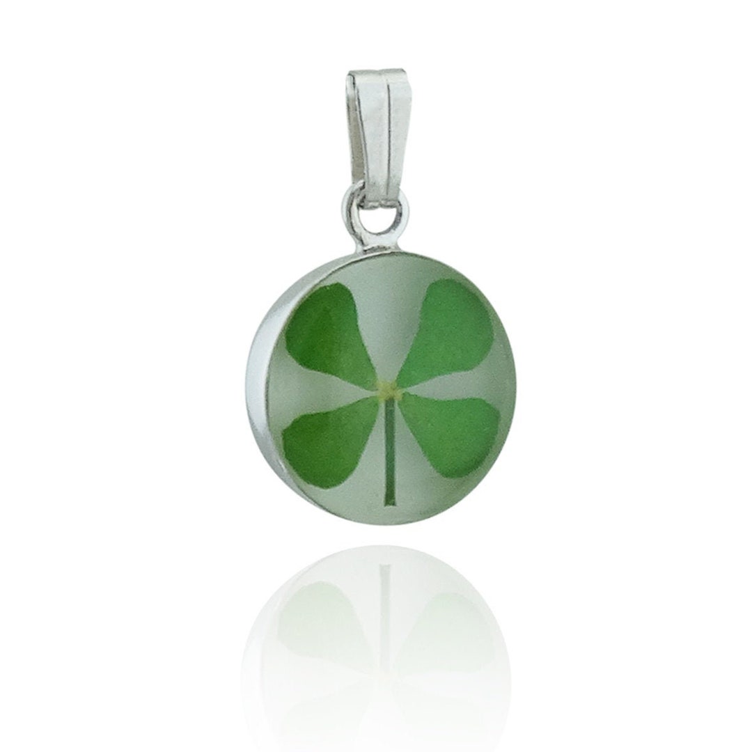 Real Mini Four Leaf Clover Preserved in Resin Charm Pendant - Stainless ...