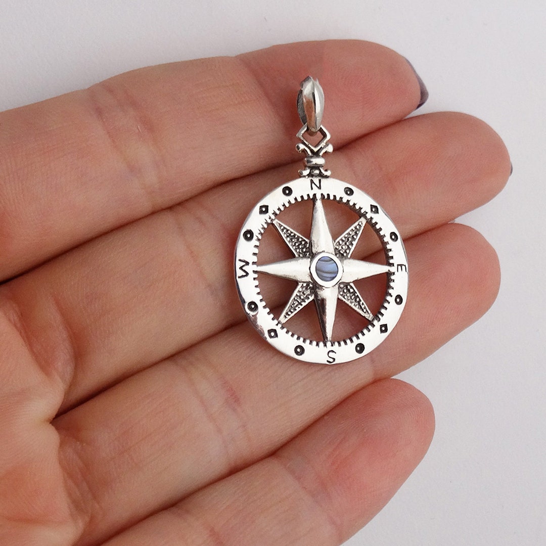 Sterling Silver Compass Rose Charm With Abalone Shell - 23mm X 30mm ...