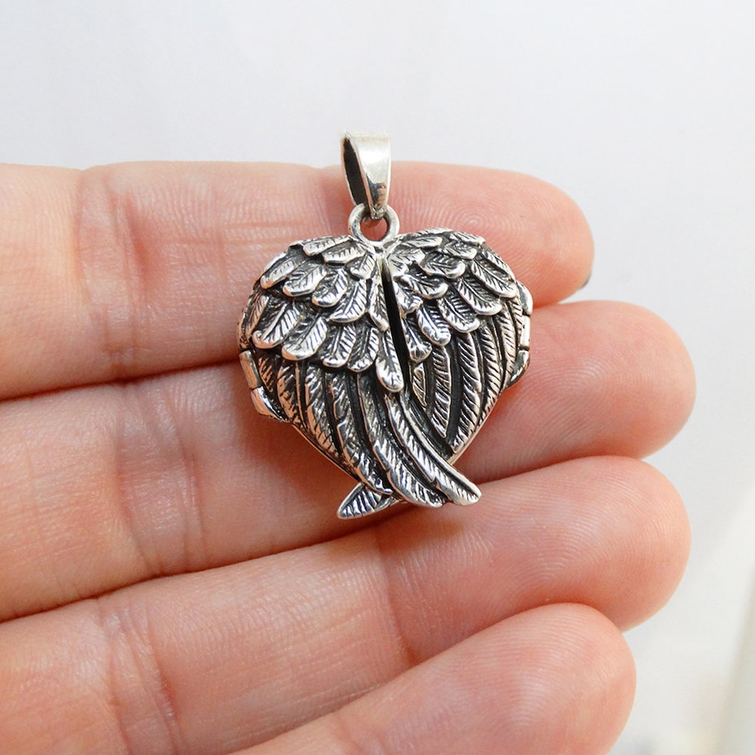Sterling Silver Crossed Angel Wings Locket - 24mm X 24mm One Photo ...