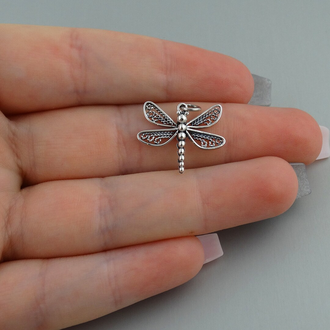 Sterling Silver Dragonfly With Filigree Wings Charm- 20mm X 19mm Insect ...
