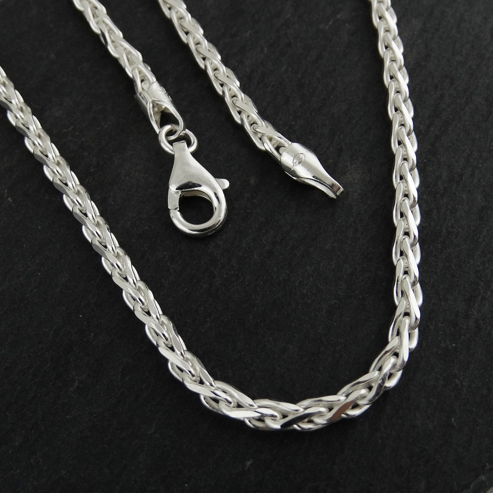 3mm Diamond-cut Spiga Wheat Chain - 925 Sterling Silver - Bulk Options ...