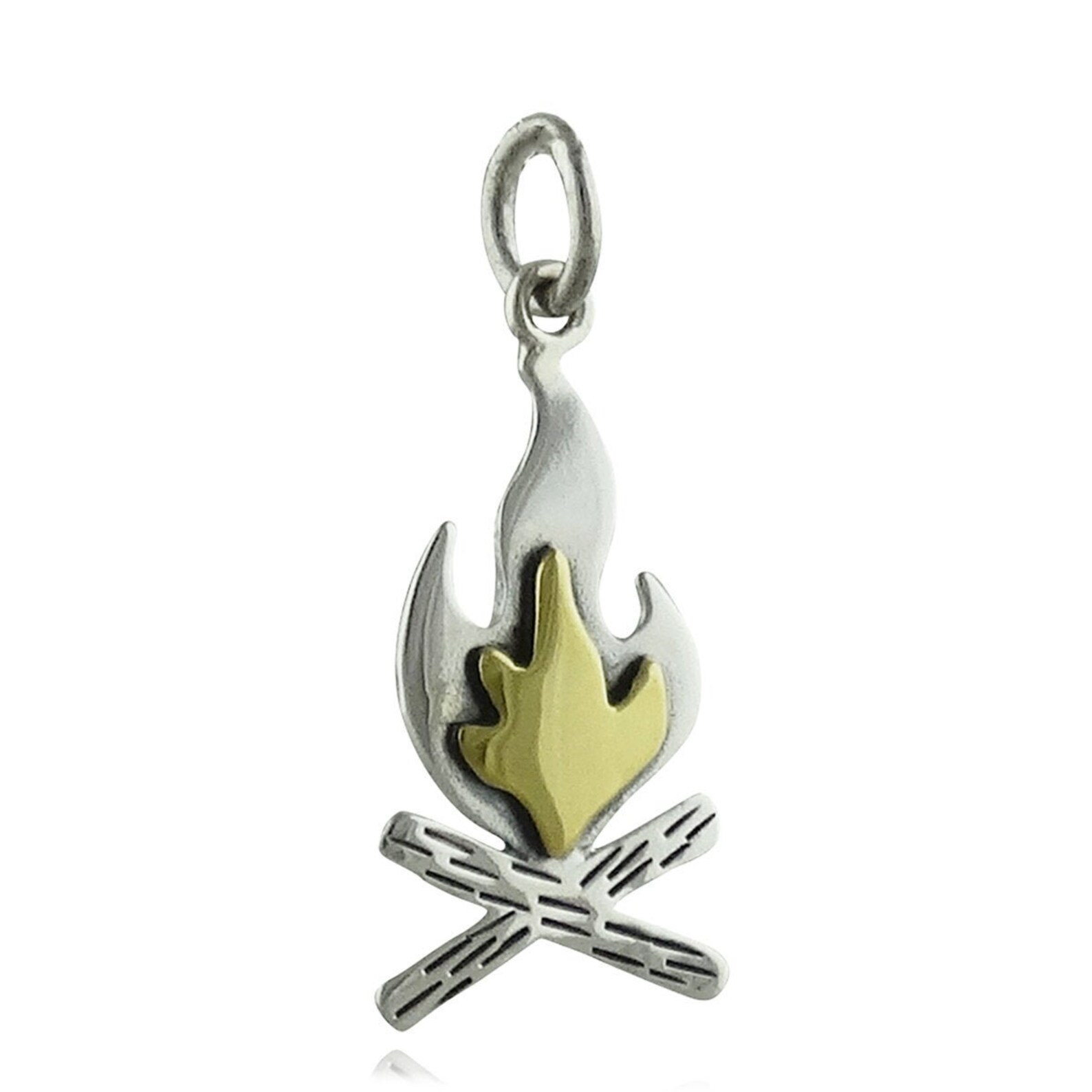 Sterling Silver Two Tone Campfire Charm - 22mm X 9mm Bonfire Pendant - Etsy