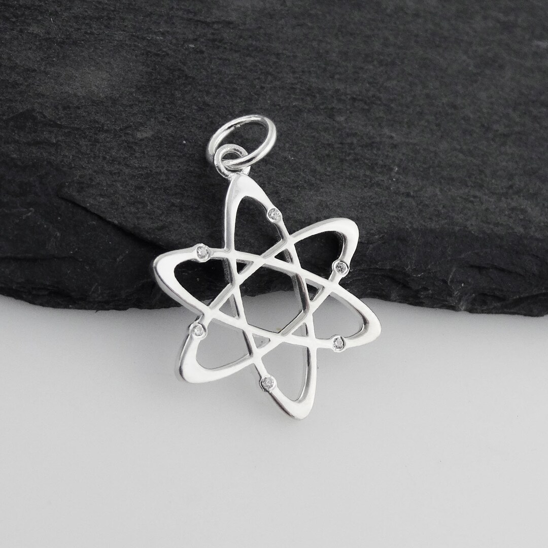 Atom Charm Pendant - 925 Sterling Silver and CZ Cubic Zirconia 20mm X ...