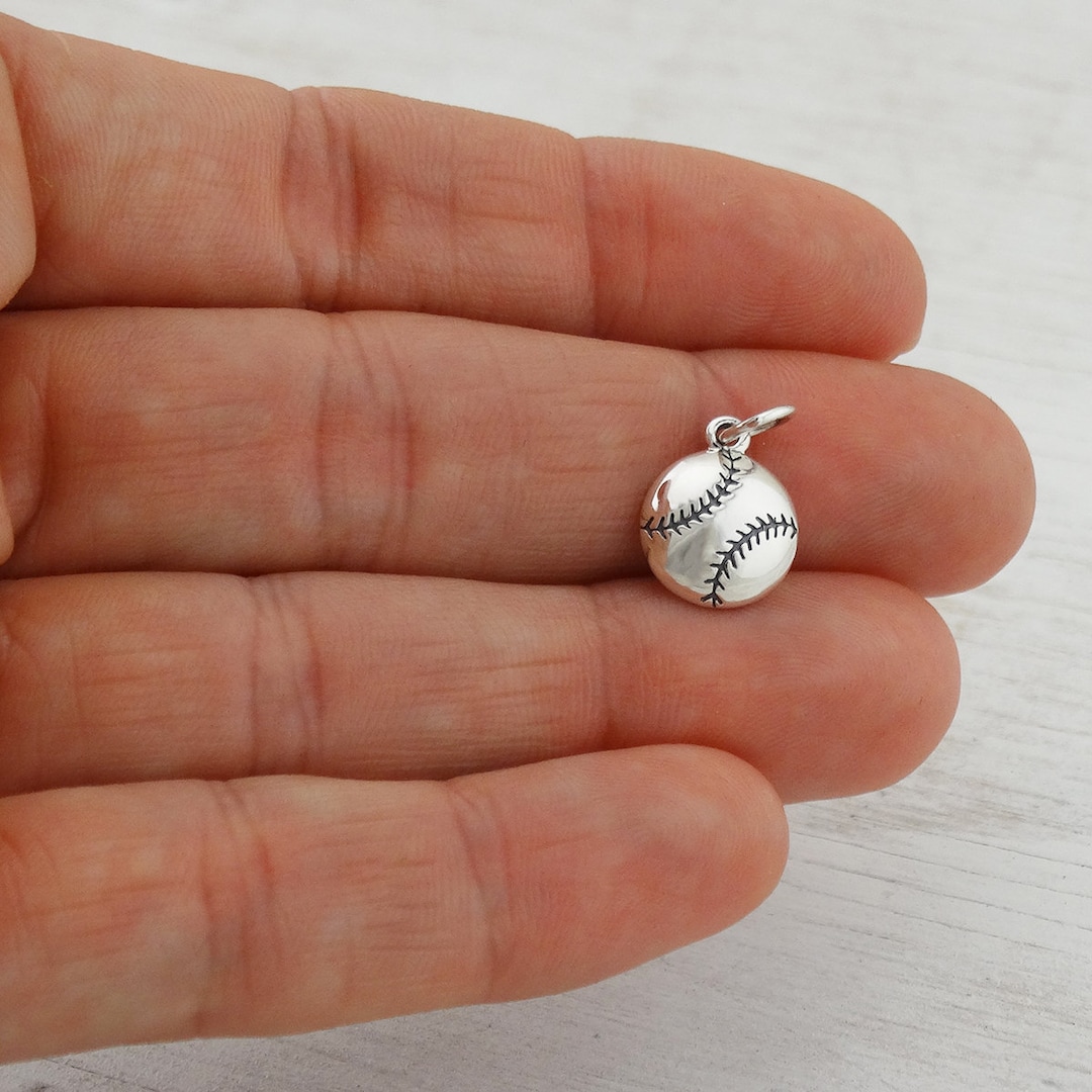 Sterling Silver Baseball Charm - 925 Sterling Silver - Detailed Pendant ...