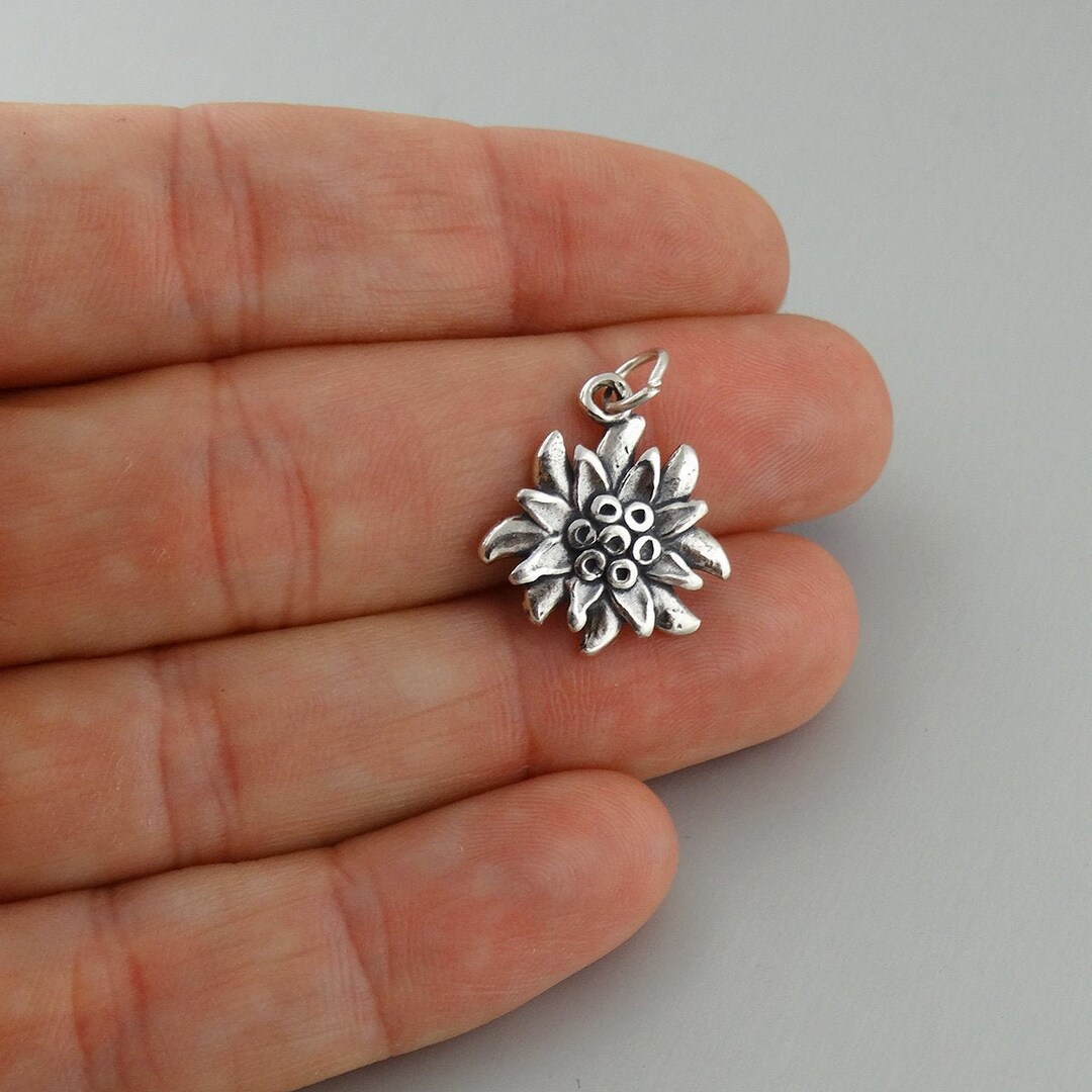 Sterling Silver Edelweiss Flower Charm - Austrian Flower Pendant 18mm ...