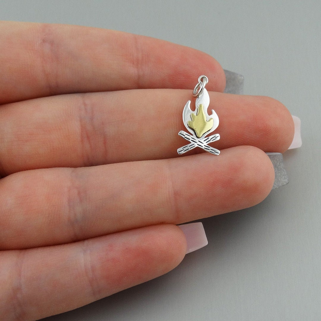 Sterling Silver Two Tone Campfire Charm - 22mm X 9mm Bonfire Pendant - Etsy