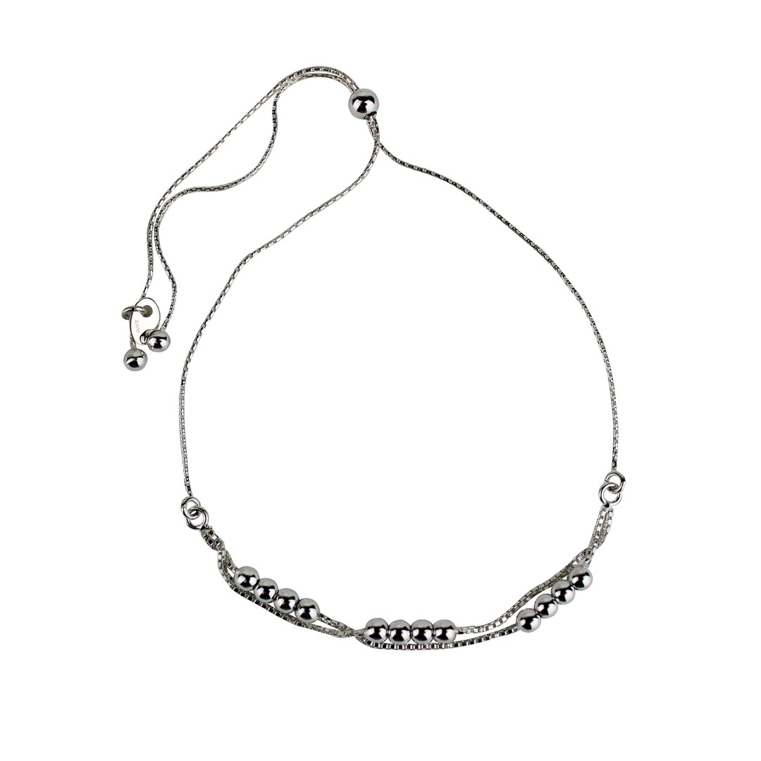 Sterling Silver Bolo Style Bracelet - Adjusts up to 11" With Beaded ...