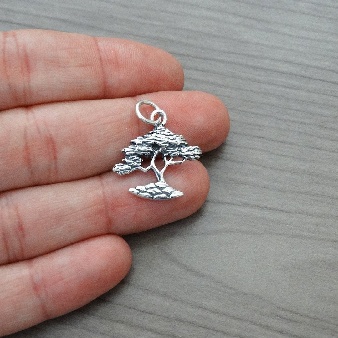 Sterling Silver Cypress Tree Charm - 20mm X 20mm Bonsai Nature Pendant ...