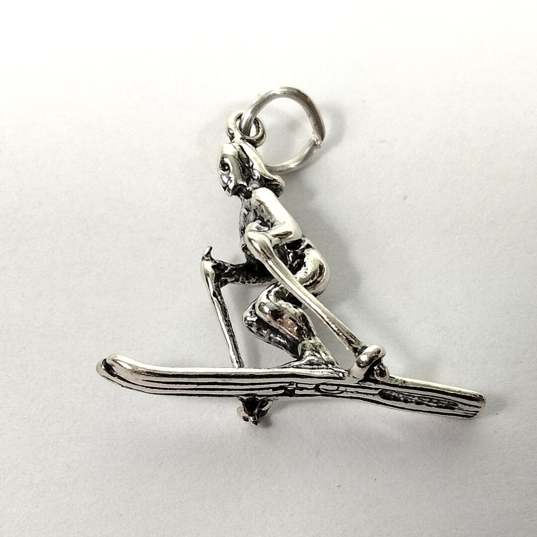 Sterling Silver 3D Snow Skier Girl Charm - 18mm X 22m Double Sided Ski ...