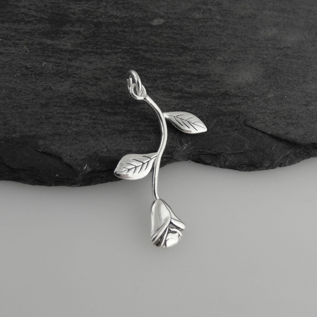 Hanging Rose Charm 925 Sterling Silver Flower Garden Detailed 28mm X ...