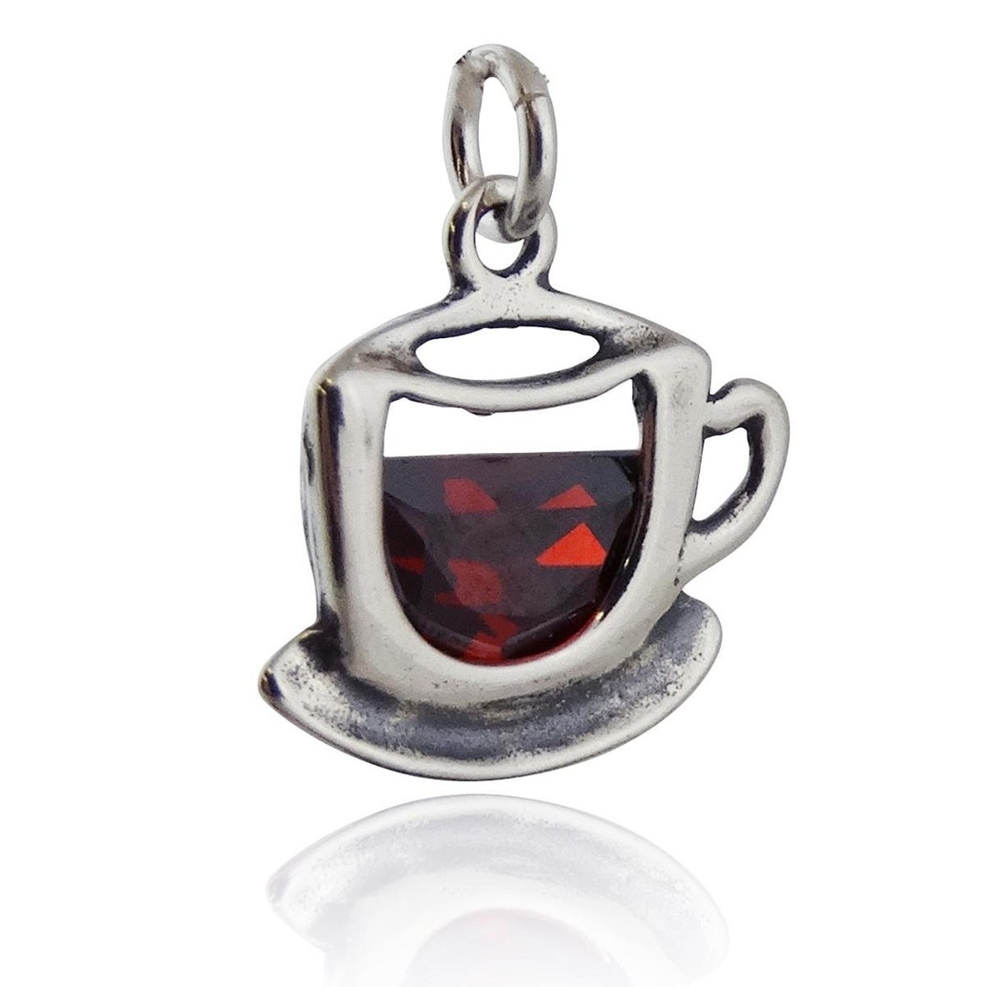 Sterling Silver Coffee Cup Charm - 15mm X 14mm Cup With Clear Amber ...