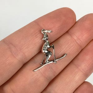Sterling Silver 3D Snow Skier Girl Charm - 18mm X 22m Double Sided Ski ...