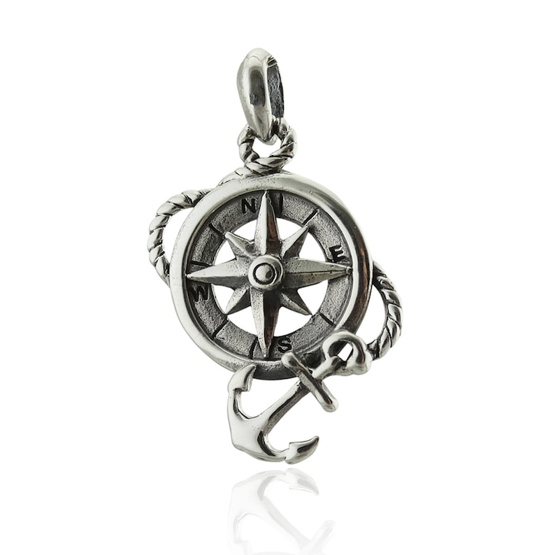Sterling Silver Anchor Wrapped Compass Pendant Charm 925 | Etsy