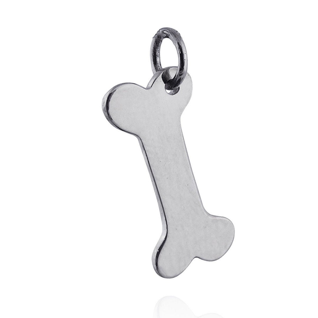Sterling Silver Dog Bone Charm - 15mm X 8mm Pet Pendant With Polished ...