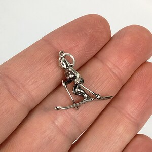 Sterling Silver 3D Snow Skier Girl Charm - 18mm X 22m Double Sided Ski ...