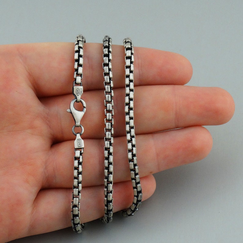 3mm Gun Metal Round Box Chain Necklace - 925 Sterling Silver - Men's ...