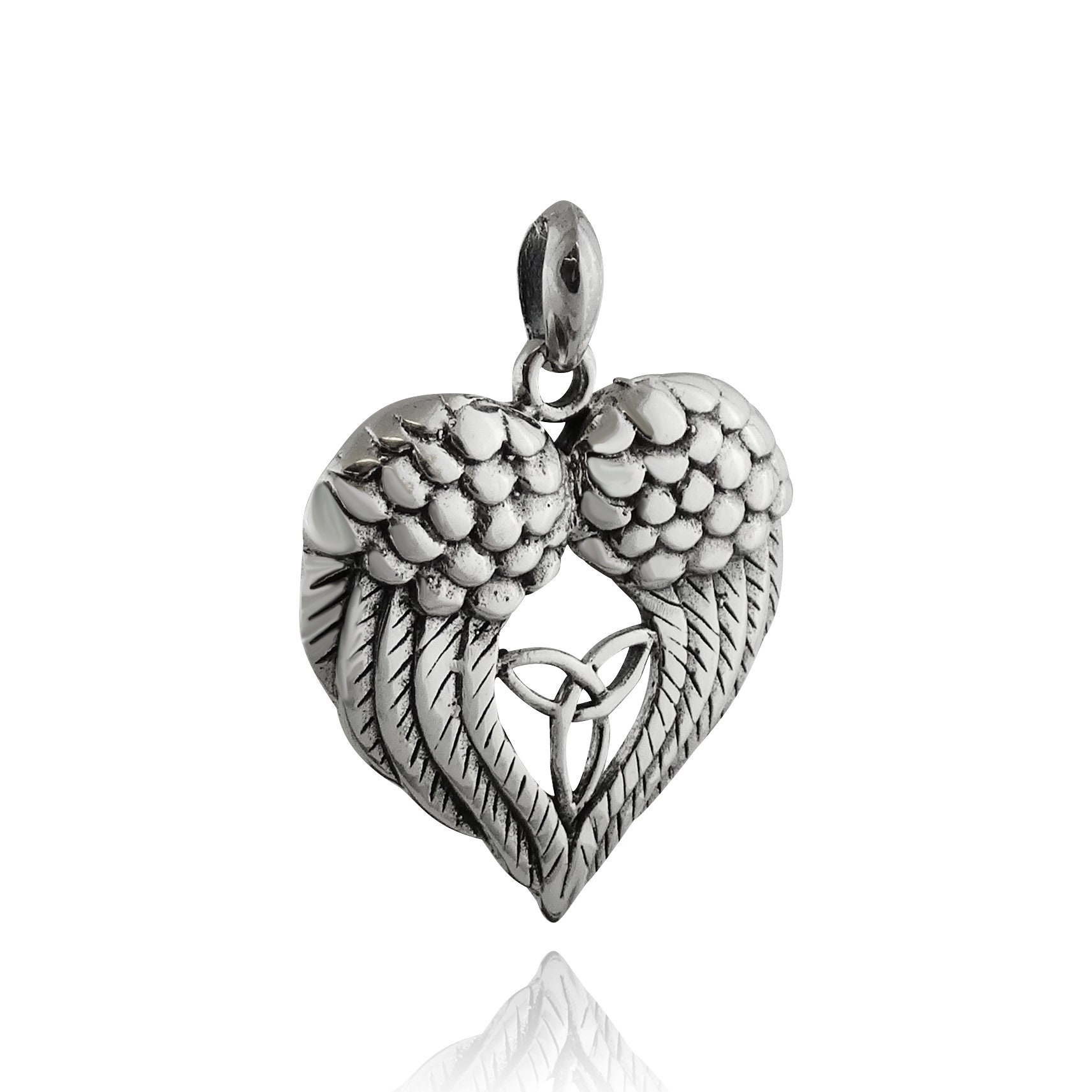 Sterling Silver Angel Wings Heart With Celtic Trinity Knot Pendant ...
