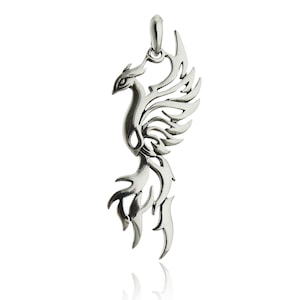 Sterling Silver Phoenix Charm - 15mm X 37mm Detailed Mythical Bird ...