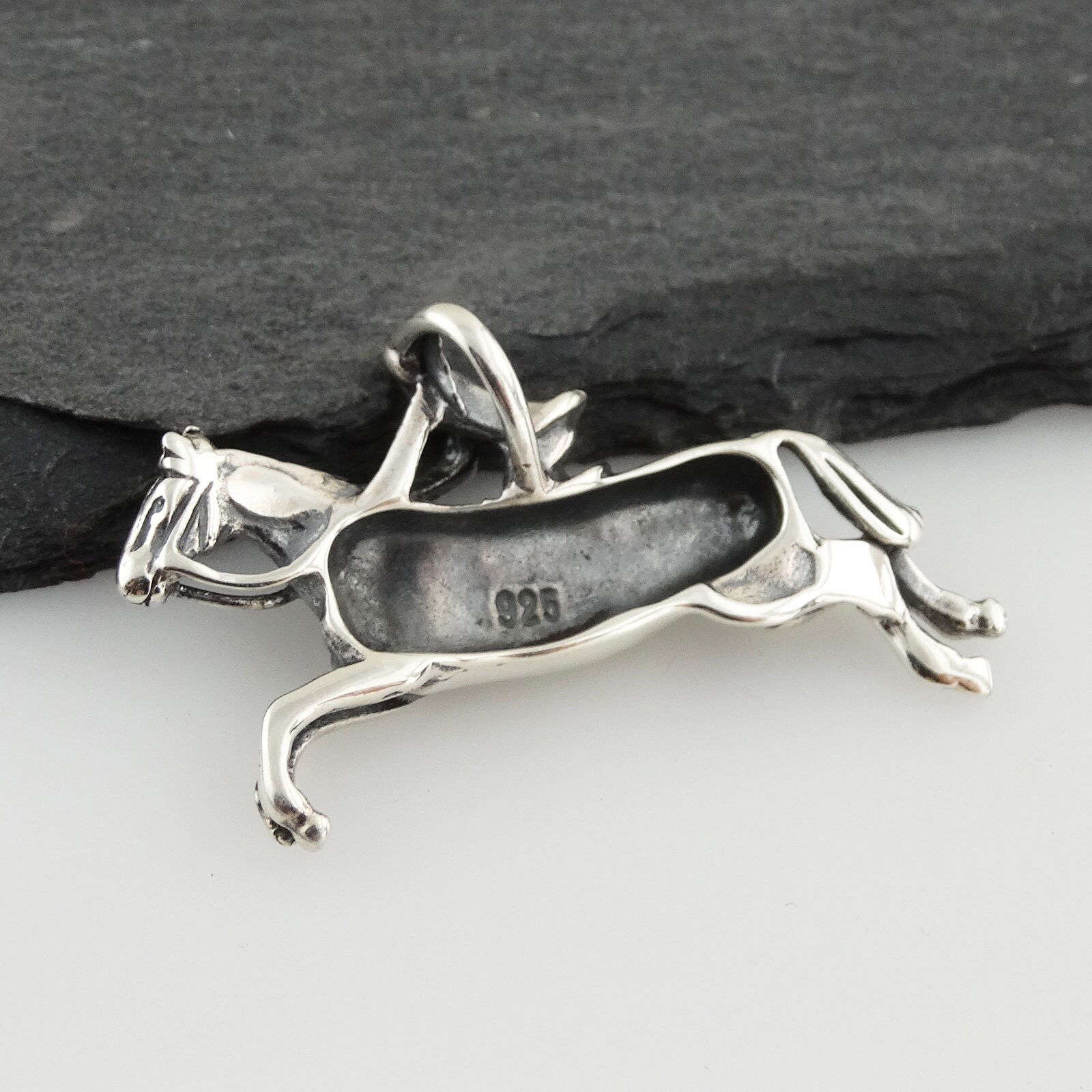 Jockey on Horse Pendant Charm 925 Sterling Silver Racing | Etsy