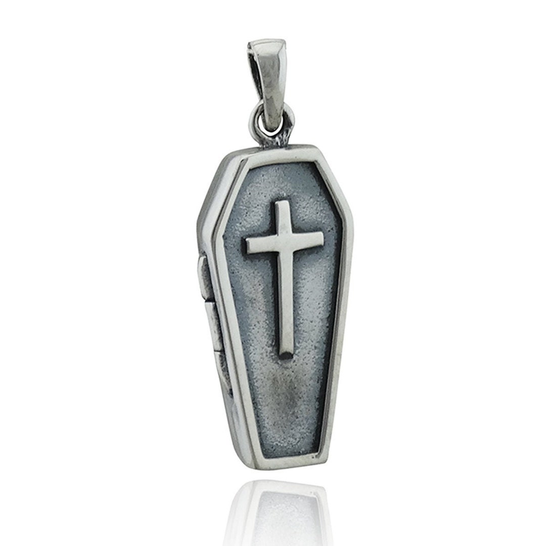 Sterling Silver Coffin Locket - 3D Coffin Shaped Locket With Cross 21mm ...