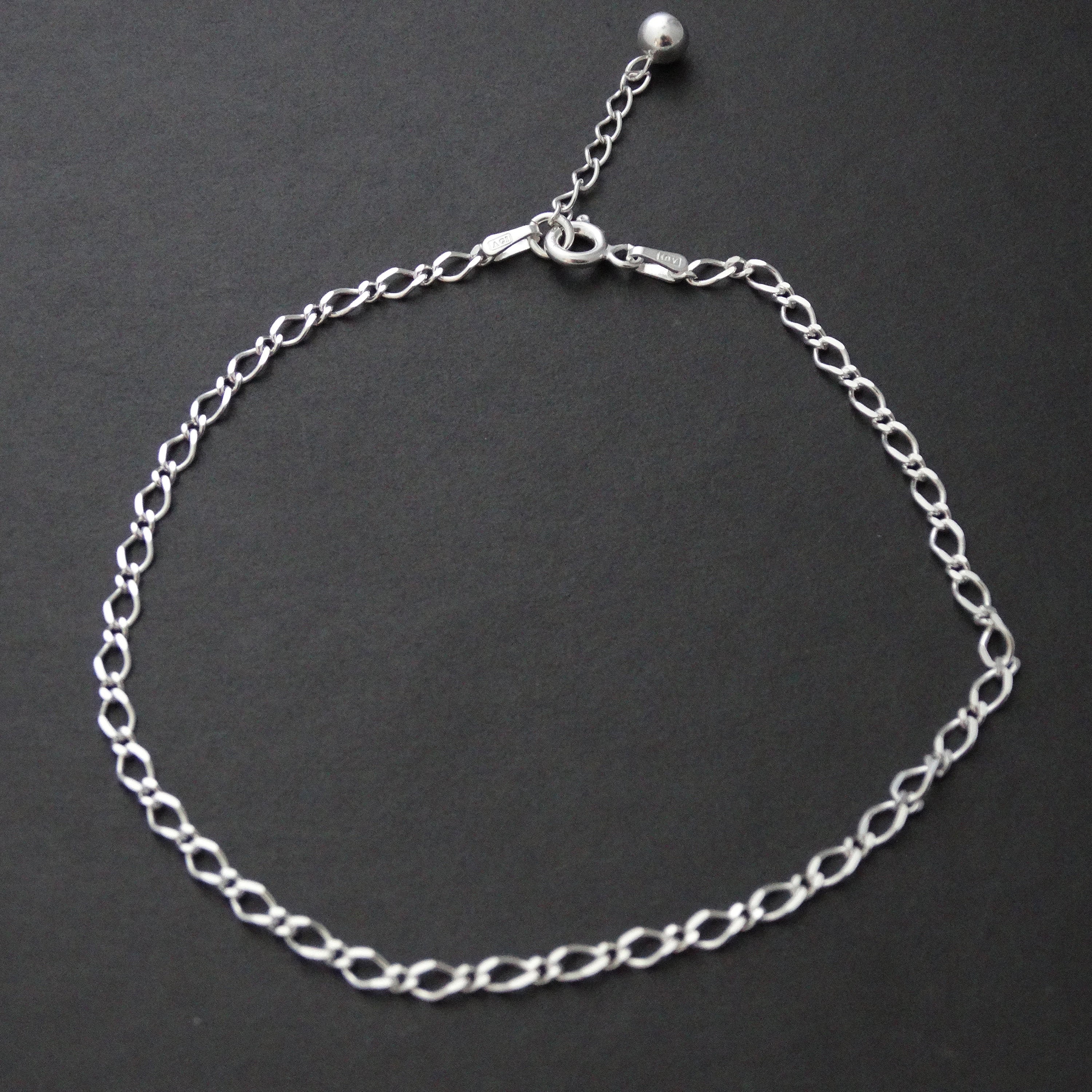 10 Adjustable Anklet 925 Sterling Silver Figaro Link | Etsy