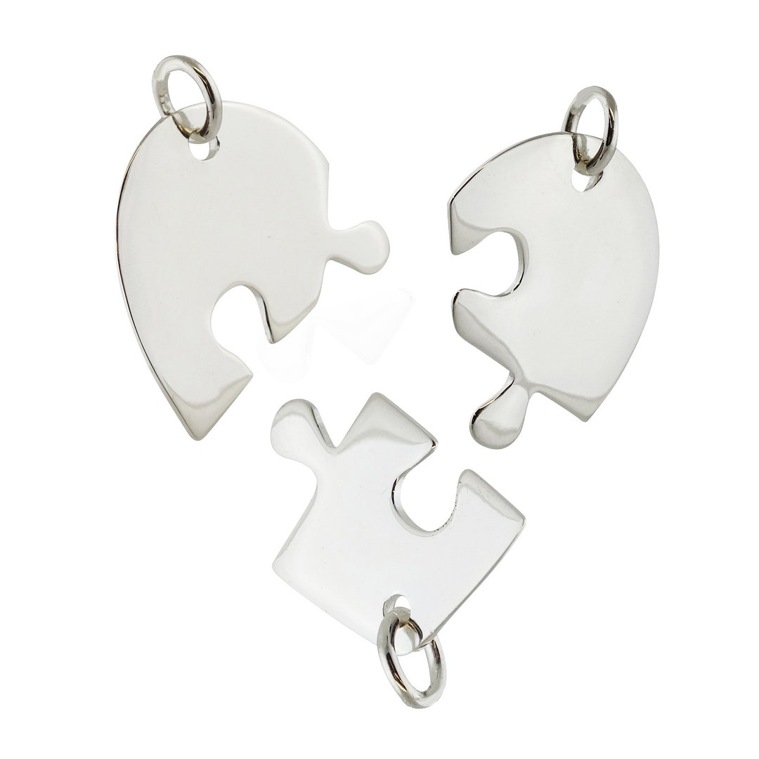 Sterling Silver 3-piece Heart Puzzle Charms for Stamping or Engraving ...