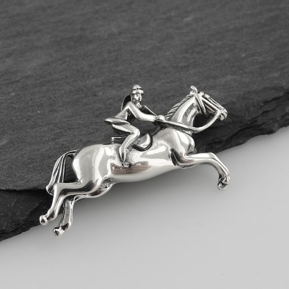 Jockey on Horse Pendant Charm 925 Sterling Silver Racing | Etsy