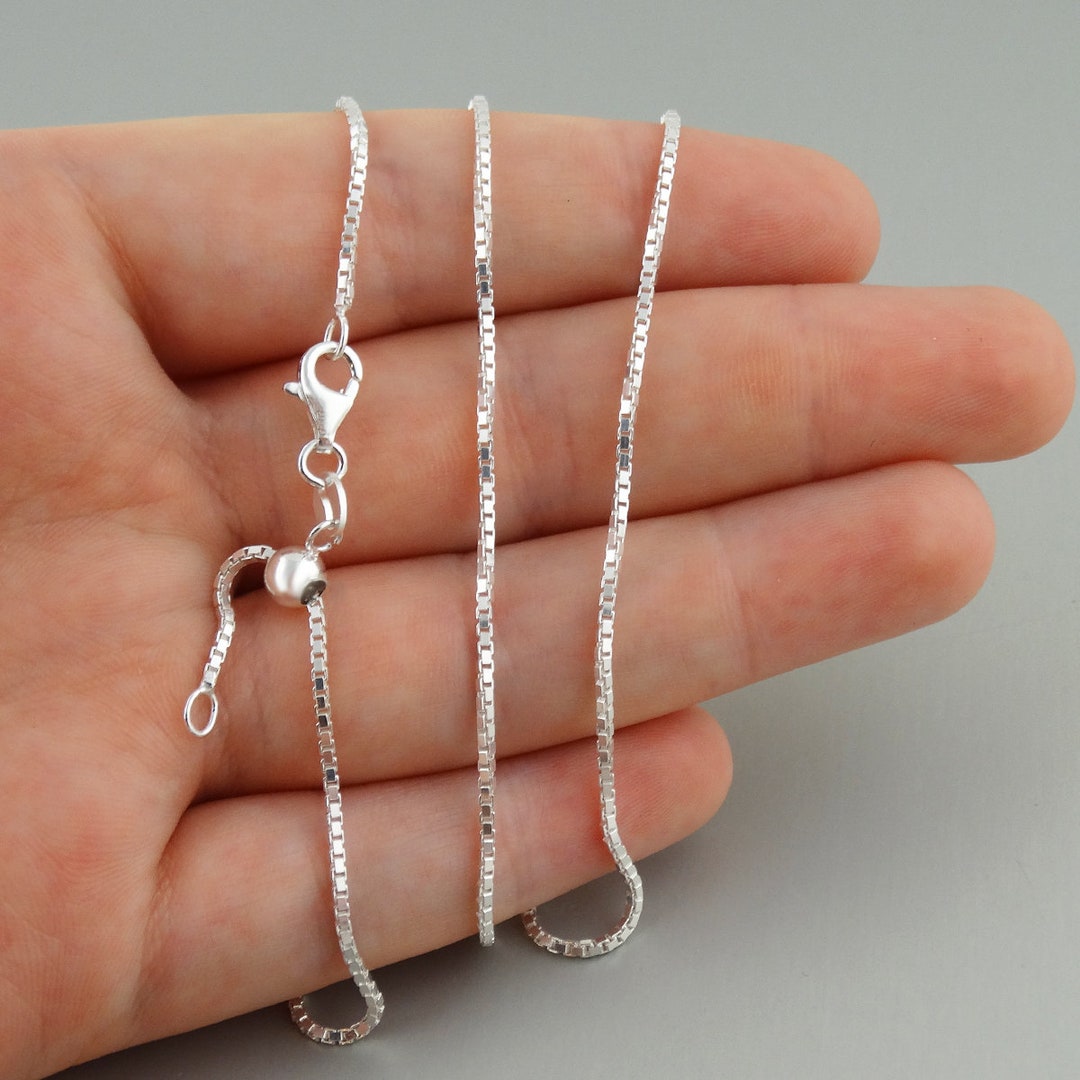 925 Sterling Silver Adjustable 1.2mm BOX Chain Necklace, Adjusts up to ...