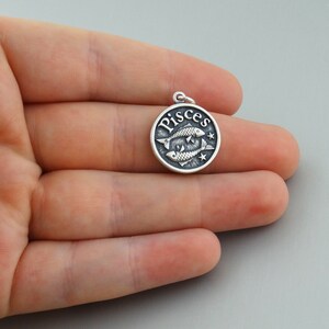 Sterling Silver Pisces Charm 925 Sterling Silver DOUBLE SIDED Zodiac ...