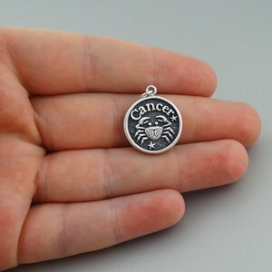 Sterling Silver Cancer Charm 925 Sterling Silver DOUBLE SIDED Zodiac ...