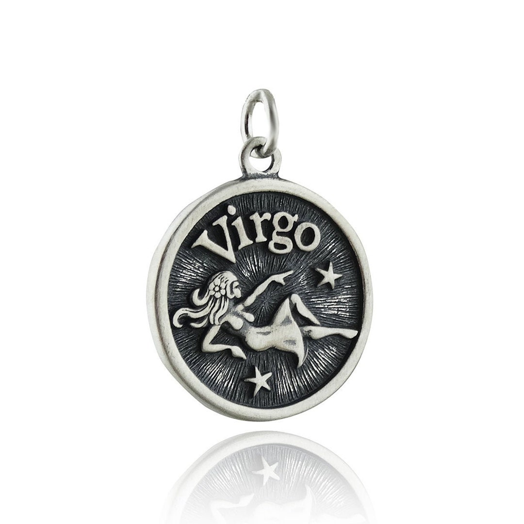 Sterling Silver Double Sided Virgo Charm - 18mm Zodiac Pendant - Etsy