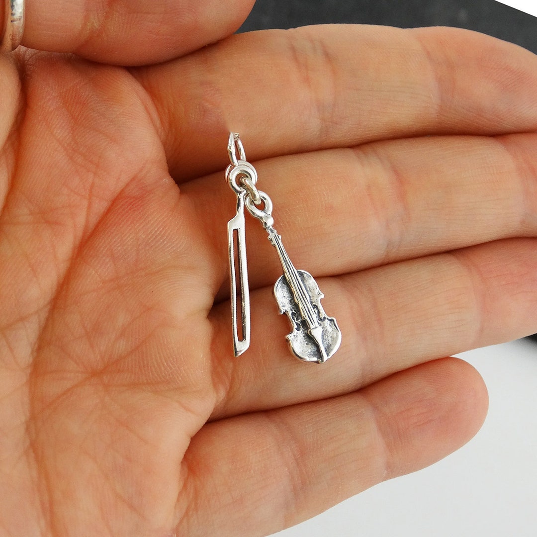 Sterling Silver Violin and Bow Charm - 28mm X 8mm Pendant for Musicians ...
